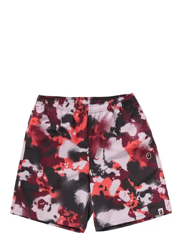 A BATHING APE Map Camo Beach Shorts - Red