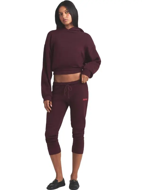 SKIMS Cropped Hoodie | Red | | Cotton Fleece - Currant