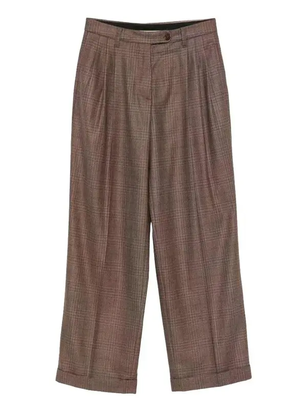 Aspesi Check Pleated Trousers - Brown