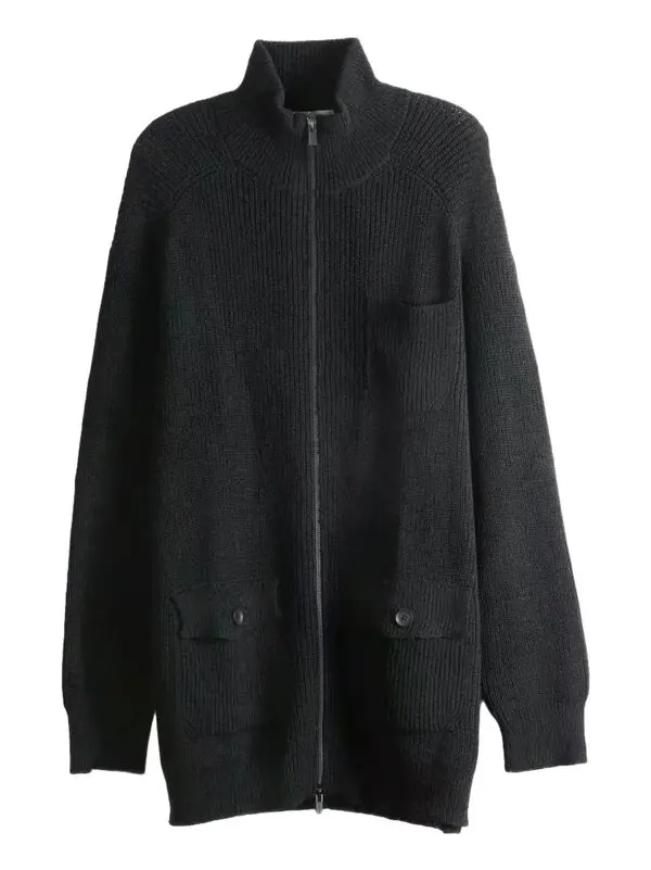 Yohji Yamamoto Ribbed-knit Zip-up Cardigan - Black