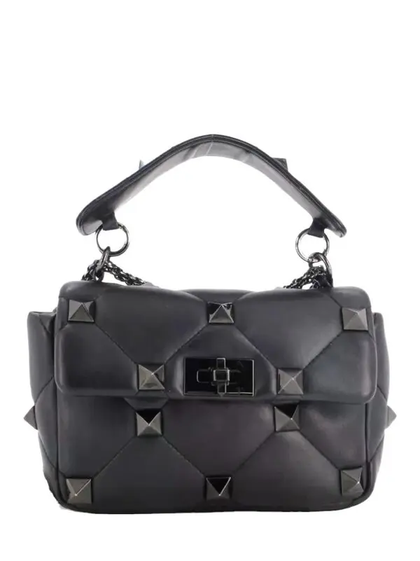 Valentino Garavani Roman Stud Flap Bag Quilted Leather Medium Crossbody Bag - Black