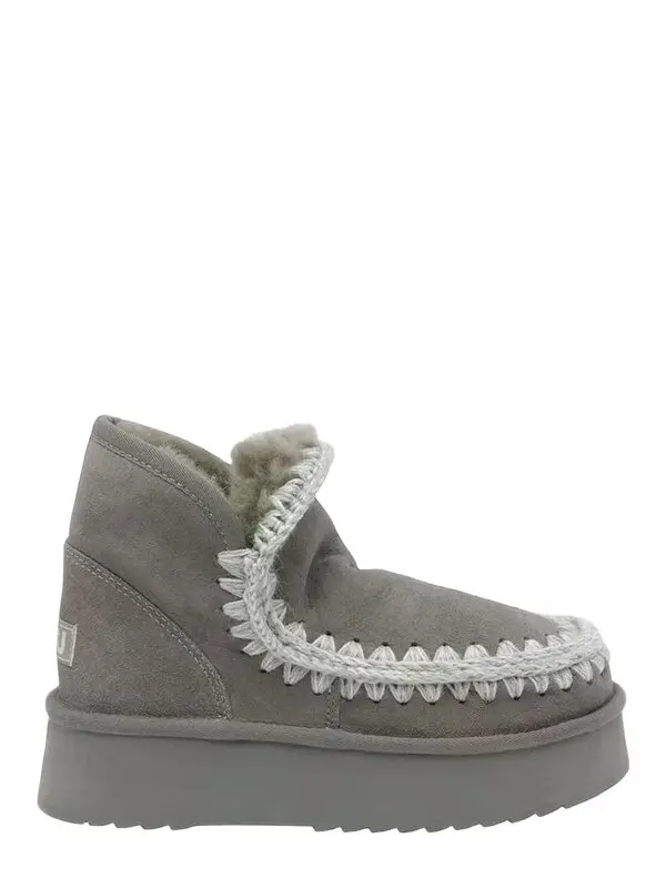 Mou Crochet-trim Sheepskin Platform Snow Boots - Grey
