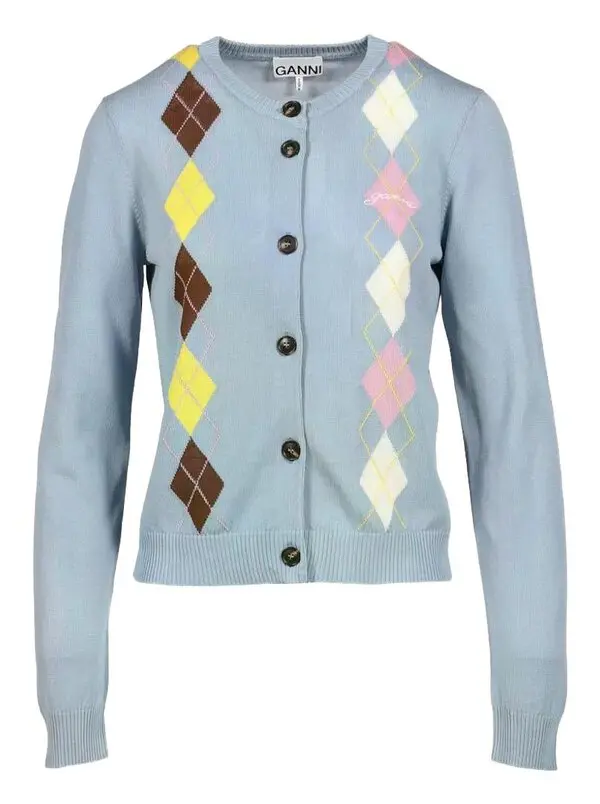 GANNI Cardigan In Argyle - Blue