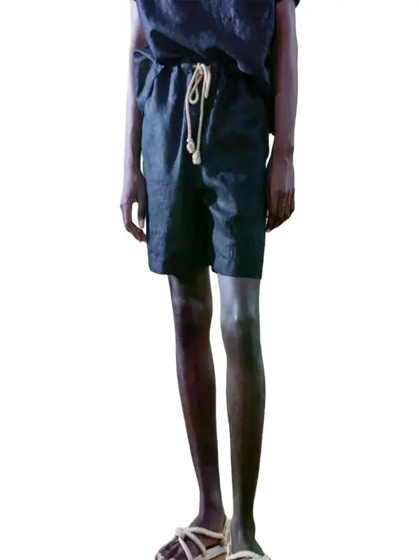 THESALTING Drawstring-waist Linen Shorts - Black