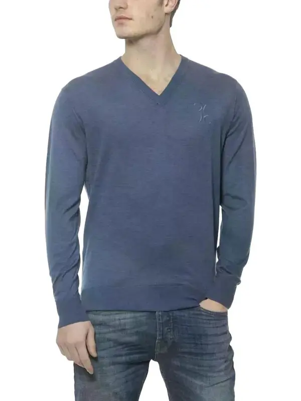 BILLIONAIRE Embroidered-logo V-neck Sweater - Blue