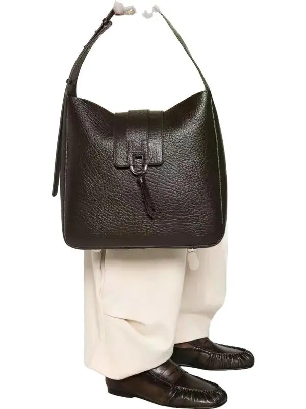 Hogan Grained-leather Buckle-detail Tote Bag - Brown