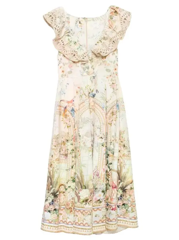 Camilla Floral-print Ruffled Midi Dress - Neutrals