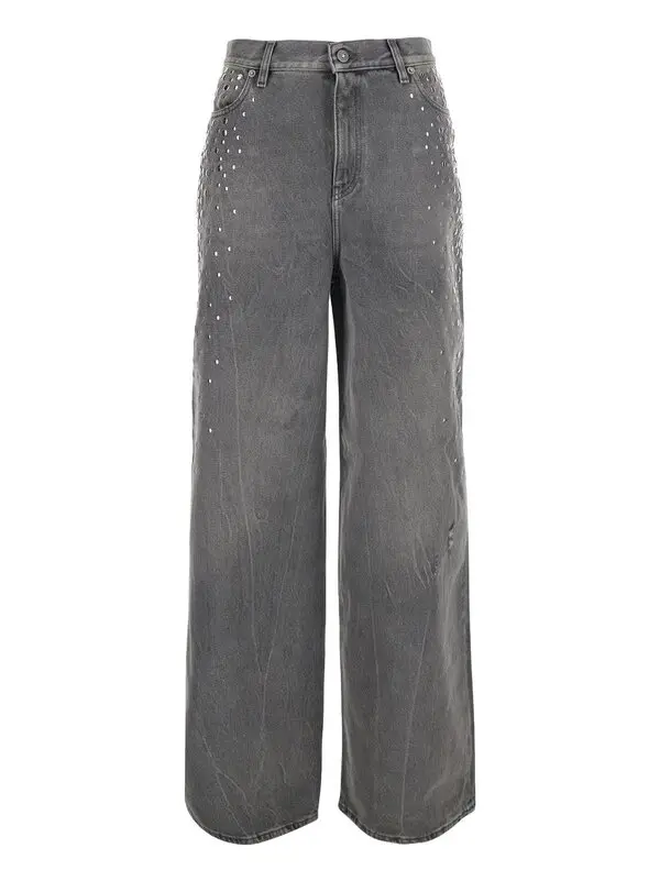GOLDEN GOOSE Grey Jeans With Studs And Logo Patch On The Back In Denim For - Gray