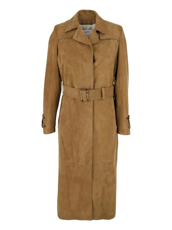 GOLDEN GOOSE Brown Trench With Notched Revers And Front Belt In Suede For - Multicolor