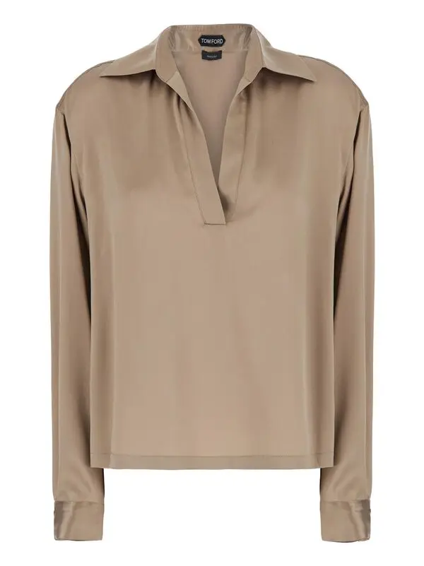 TOM FORD Beige Shirt With Wide Collar And V-neck In Silk For - Cream