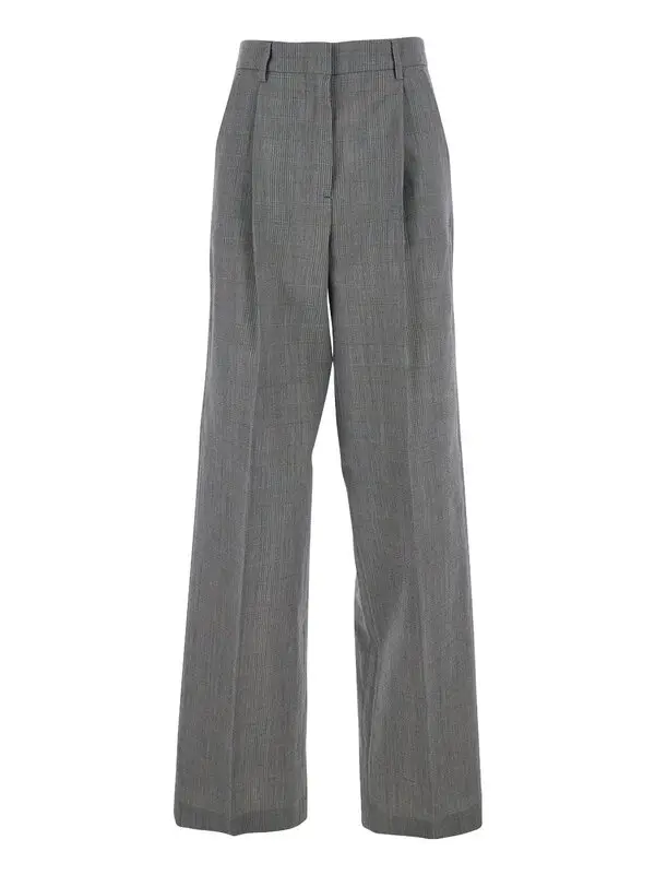 GOLDEN GOOSE Grey Wide Leg Trousers With All-over Prince Of Wales Print In Wool For - Multicolor