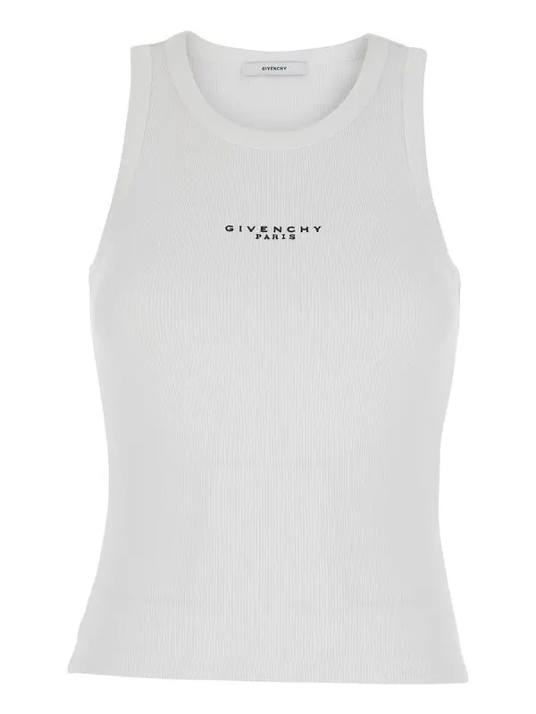 Givenchy White Sleeveless Top With Logo Lettering On The Front In Stretch Cotton For - Multicolor