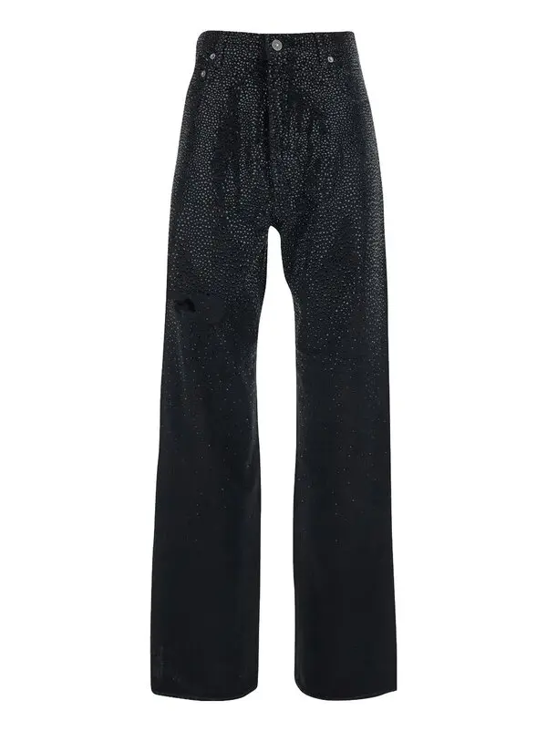 GOLDEN GOOSE Jeans With Belt Loops And All-over Crystal Embellishments In Denim - Black
