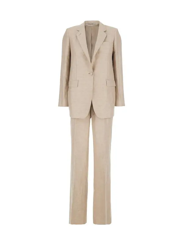 Tagliatore Beige Single-breasted Suit With Notched Revers In Cotton For - Multicolor