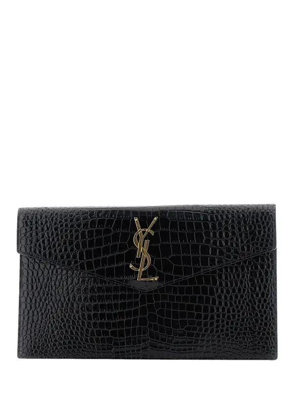 Saint Laurent Clutch 'logo' With Logo Plate On The Front In Black Leather For - Multicolor