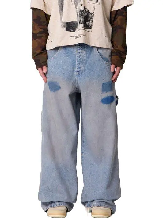 Mnml Patch Mark Rave Baggy Jeans - Blue