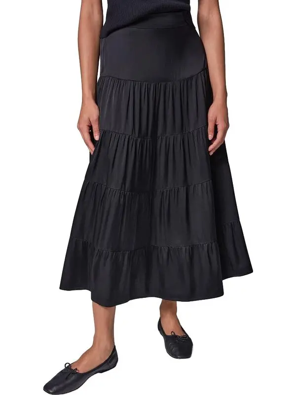 Donna Karan New York Satin Tiered Midi Skirt - Black