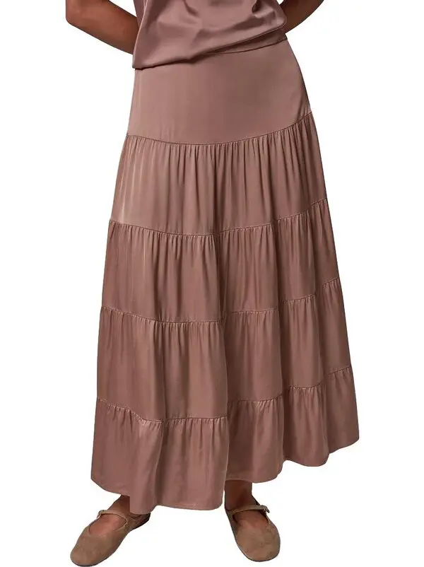 Donna Karan New York Satin Tiered Midi Skirt - Camel