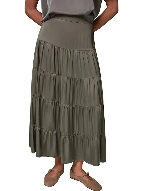 Donna Karan New York Satin Tiered Midi Skirt - Sage