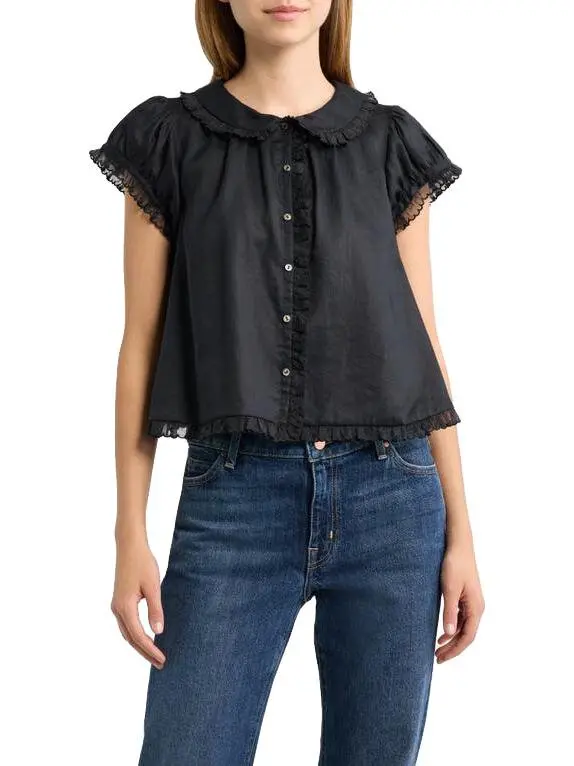 DÔEN Karina Ruffle Ramie Top - Black