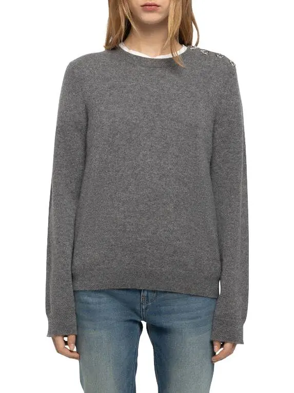 Zadig&Voltaire Cara Star Detail Cashmere Sweater - Medium Grey