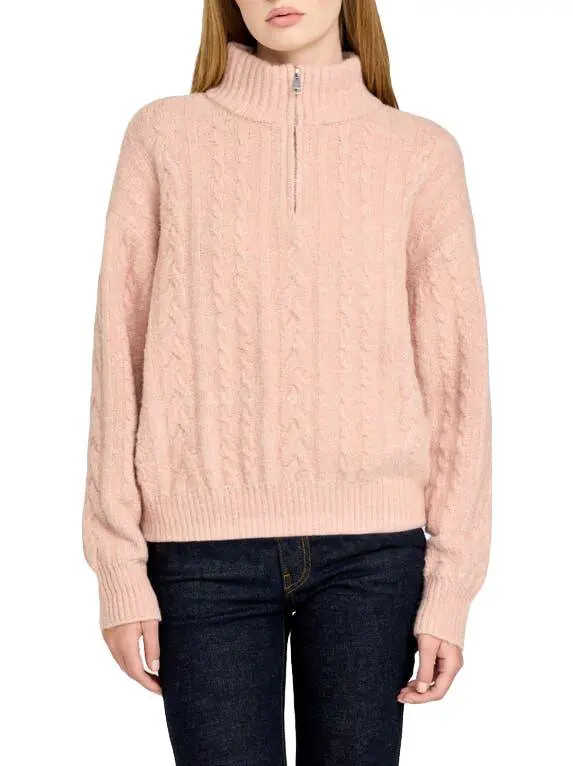 WAYF West Half Zip Cable Knit Sweater - Blush