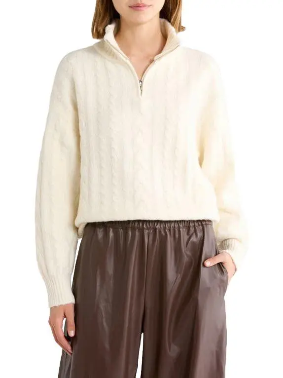 WAYF West Half Zip Cable Knit Sweater - Ivory
