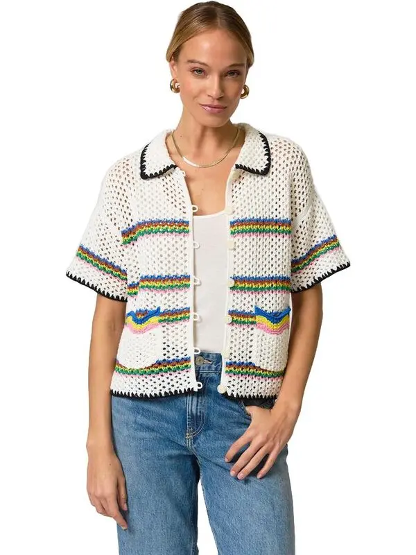 Central Park West Noa Crochet Stripe Button Down - Ivory Multi