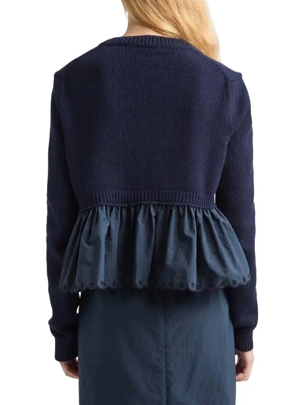 Cecilie Bahnsen Peplum Recycled Cashmere Blend Cardigan - Navy