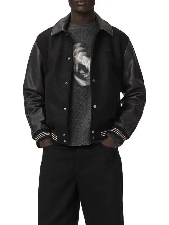 ALLSAINTS Vanson Wool & Leather Bomber Jacket - Black