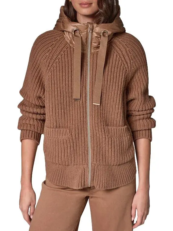 Donna Karan New York Mixed Media Down Fill Hooded Shirtjacket - Camel