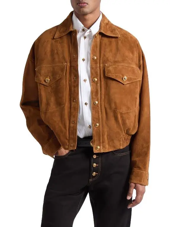 Versace Suede Blouson Leather Jacket - Brown
