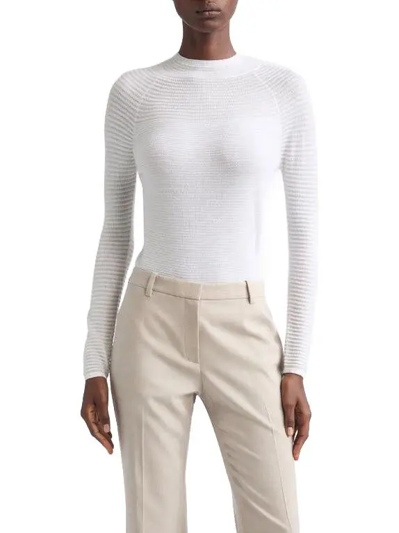 Lafayette 148 New York Textured Stripe Merino Wool Sweater - Cloud