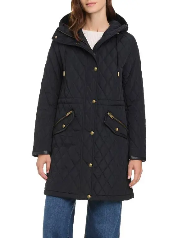 Vince Camuto Diamond Quilted Hooded Coat - Black