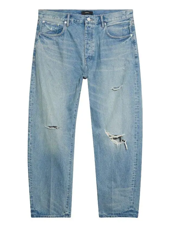 PURPLE BRAND Destroy Relaxed Tapered Jeans - Mid Indigo
