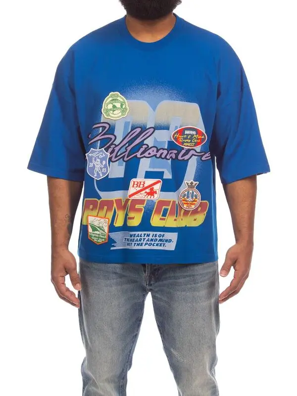 BILLIONAIRE BOYS CLUB Clubs Patch Appliqué Cotton Graphic T-shirt - Lapis Blue