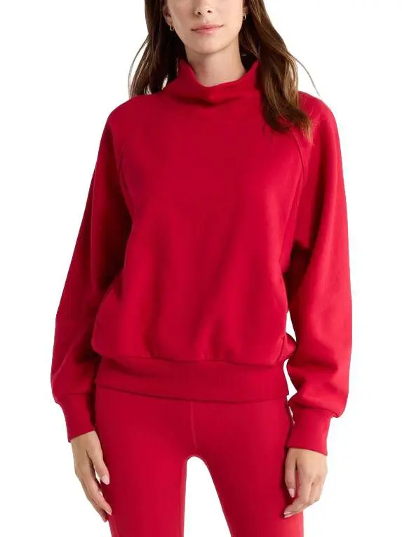Zella Ultra Cozy Fleece Funnel Neck Pullover - Red Jester