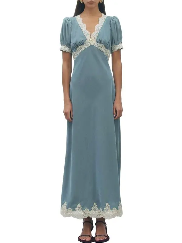 MAUDE CLUB Sabrina Lace Trim Maxi Dress - Teal