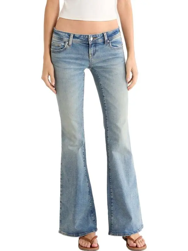 PACSUN Alana Low Rise Flare Jeans - Medium Indigo