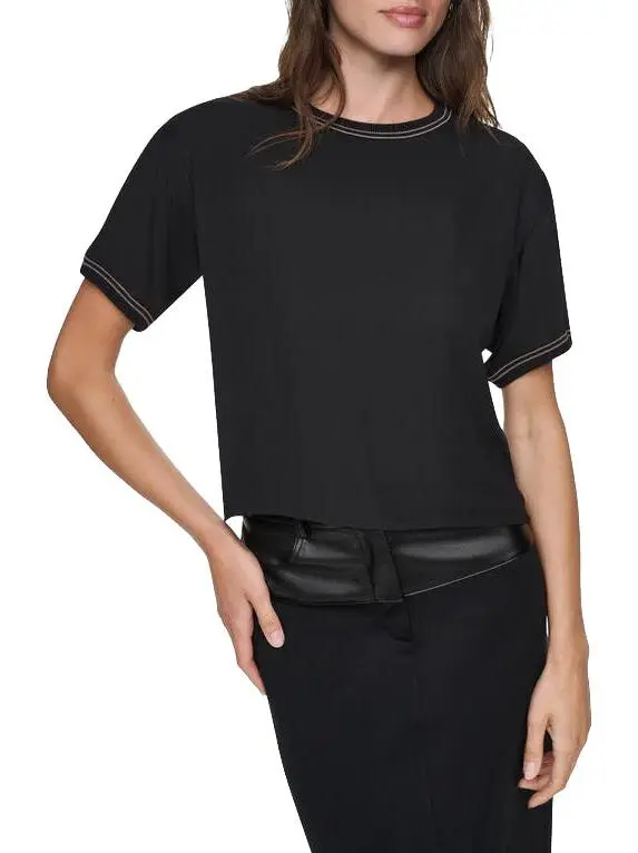 Dkny Contrast Stitch Dolman Sleeve Mixed Media Top - Black