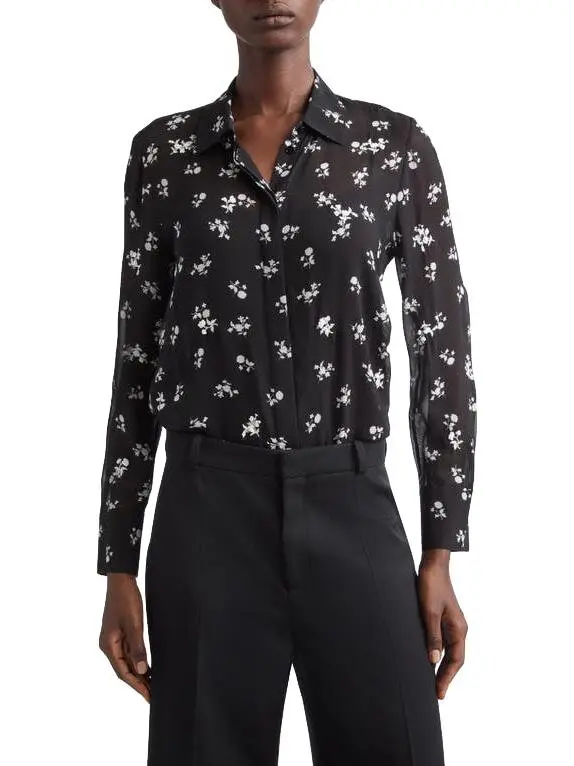 Lafayette 148 New York Scottie Embellished Silk Blouse - Black Multi