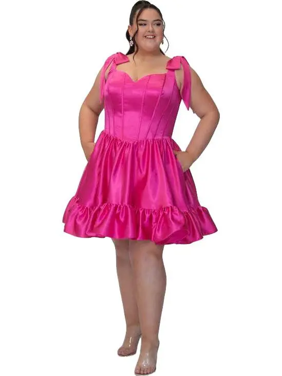SYDNEY'S CLOSET Satin Corset Homecoming Dress With Ruffle - Lipstick