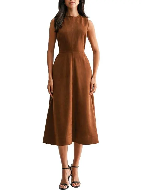 QUINCY MAE Faux Suede A-line Dress - Brown