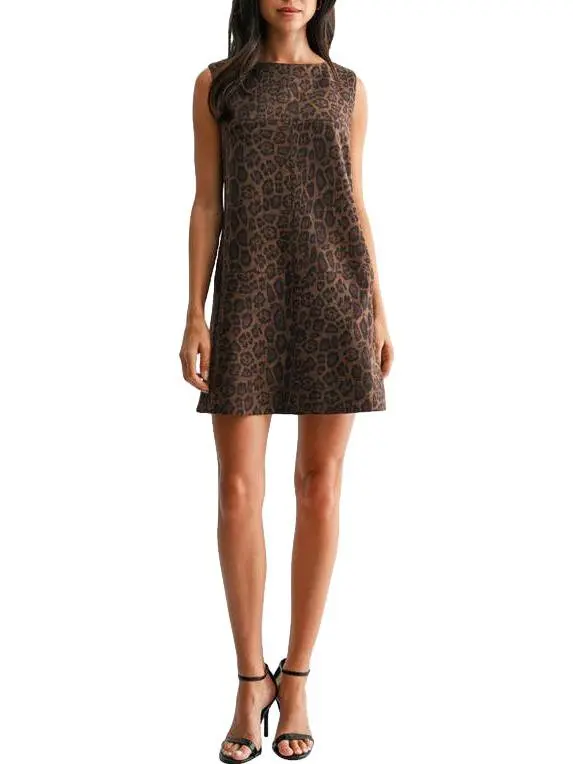 QUINCY MAE Faux Suede Shift Minidress - Leopard