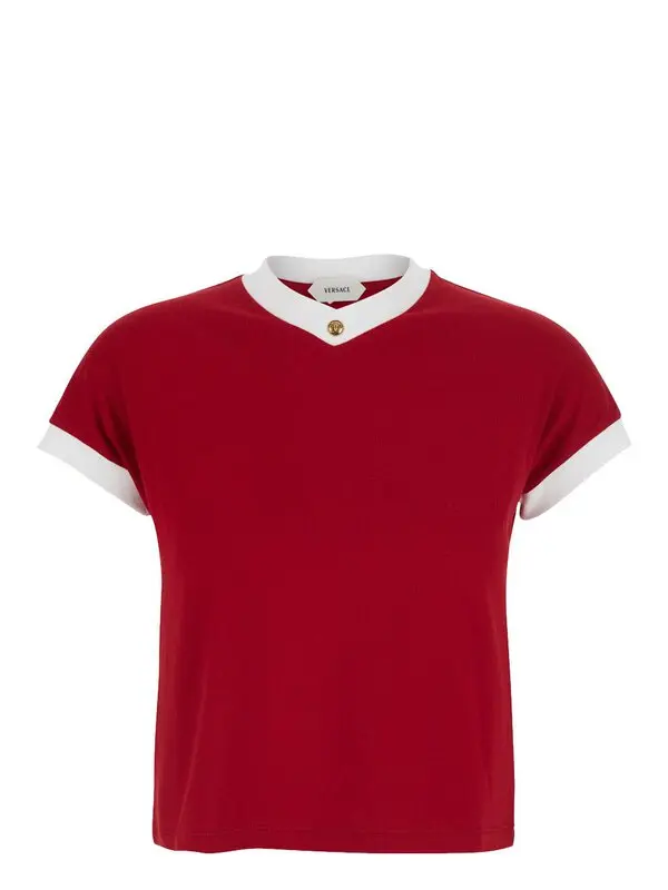 Versace Tshirt Red Logo Print T-shirt On The Front Cotton - Multicolor