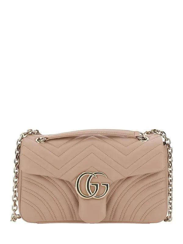 Gucci Gg Marmont Shoulder Bag With Adjustable Chain Strap And Gg Plaque On Front In Pink Leather For - Multicolor