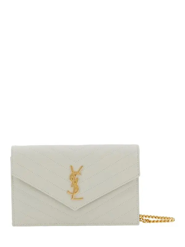 Saint Laurent Crossbody Bag 'louise' With Cassandre Plaque On The Front In White Leather For - Multicolor