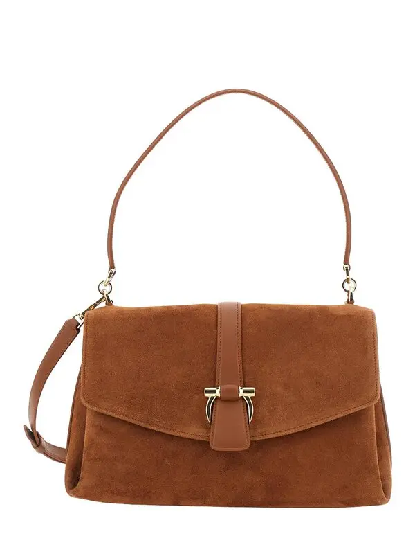FERRAGAMO Brown Crossbody Bag With Adjustable And Removable Strap And Closure With Gancini Plaque In Suede For - Multicolor