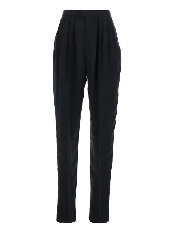 Saint Laurent Black High-waisted Straight Leg Pants In Silk For - Multicolor