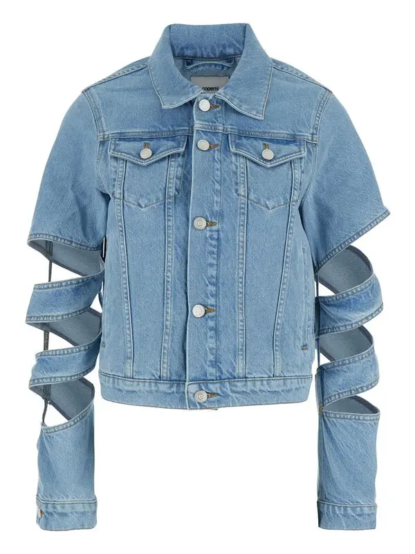 Coperni Light Blue Jacket With Classic Collar And Spiral Cut-out Sleeves In Denim - Multicolor